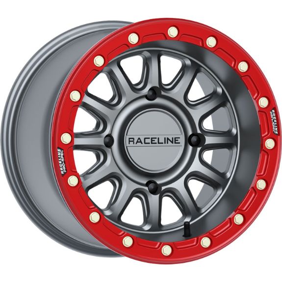 Raceline - Raceline Alpha Gunmetal 4-LUG w/ Red Ring Beadlock Wheel